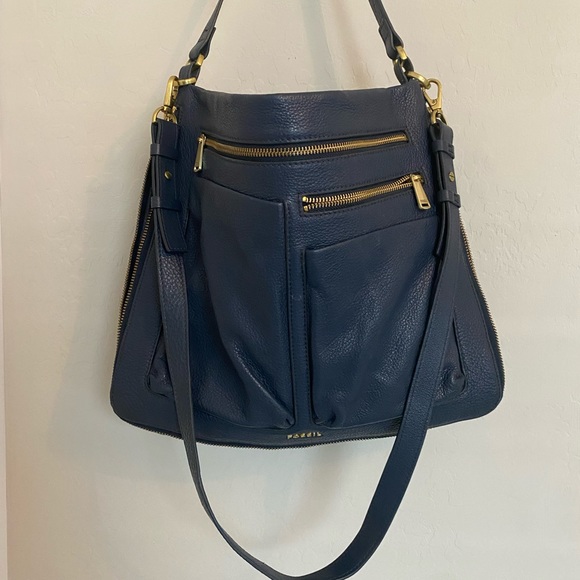 Fossil | Bags | Fossil Navy Crossbody Bag With Gold Accents | Poshmark